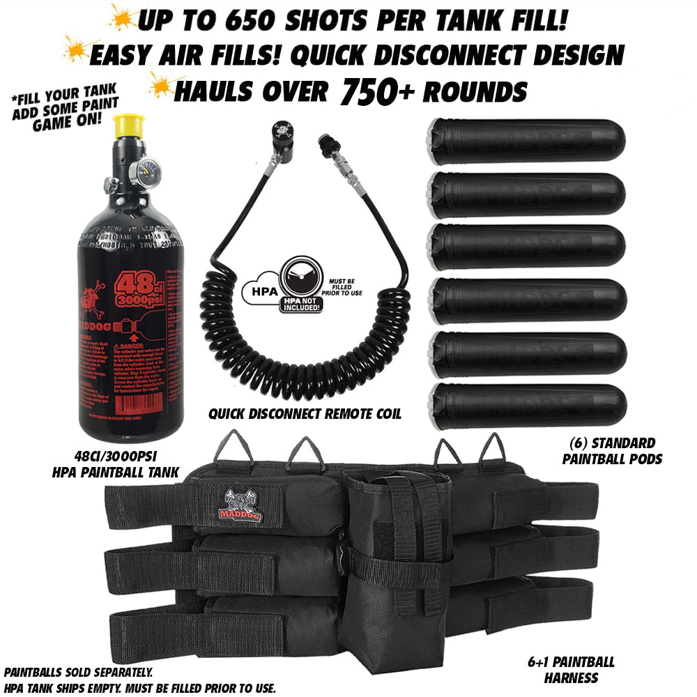 Maddog Sports 6+1 Paintball Harness w/ Pods, 48/3000 HPA Tank ...
