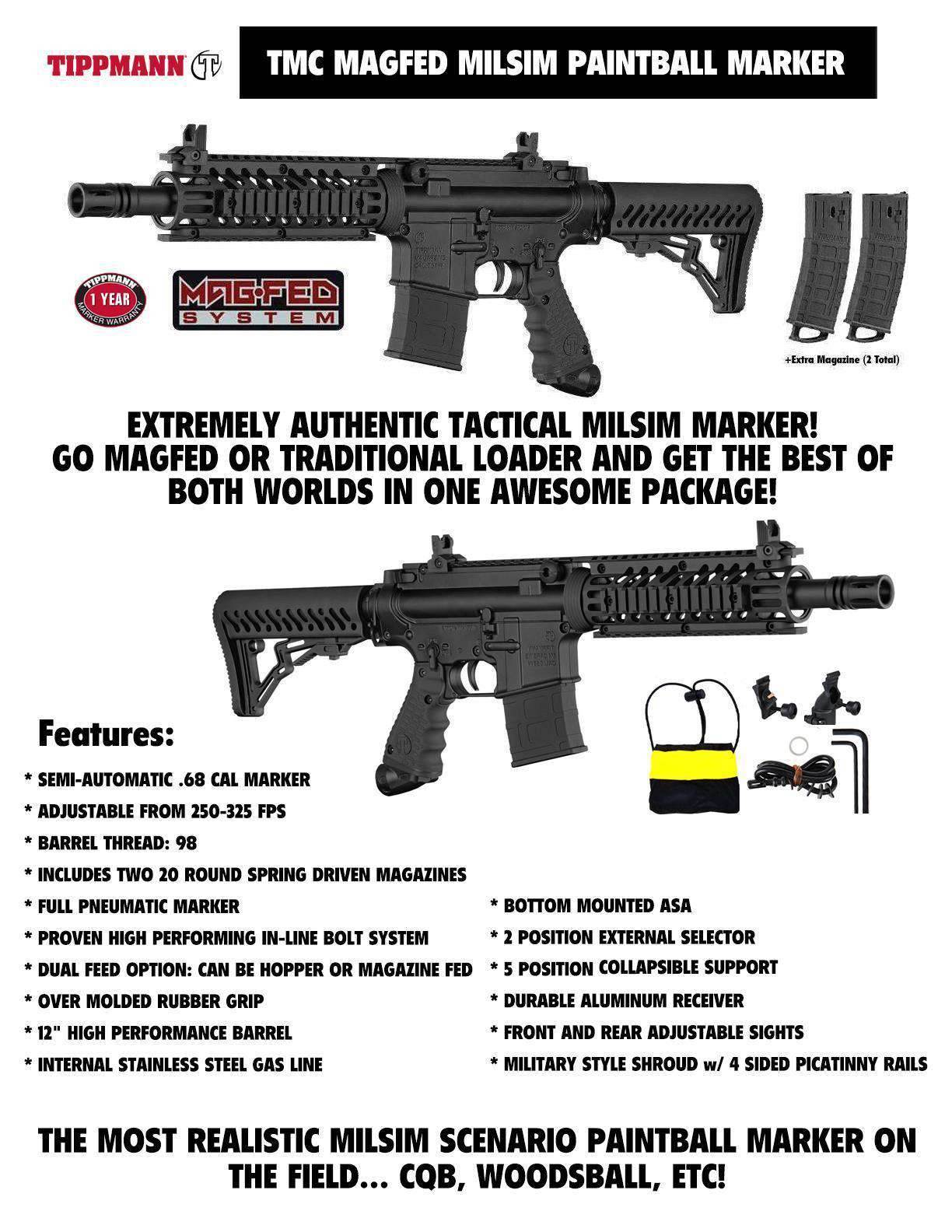 Tippmann TMC MAGFED Paintball Gun RED DOT Tactical Package From ...