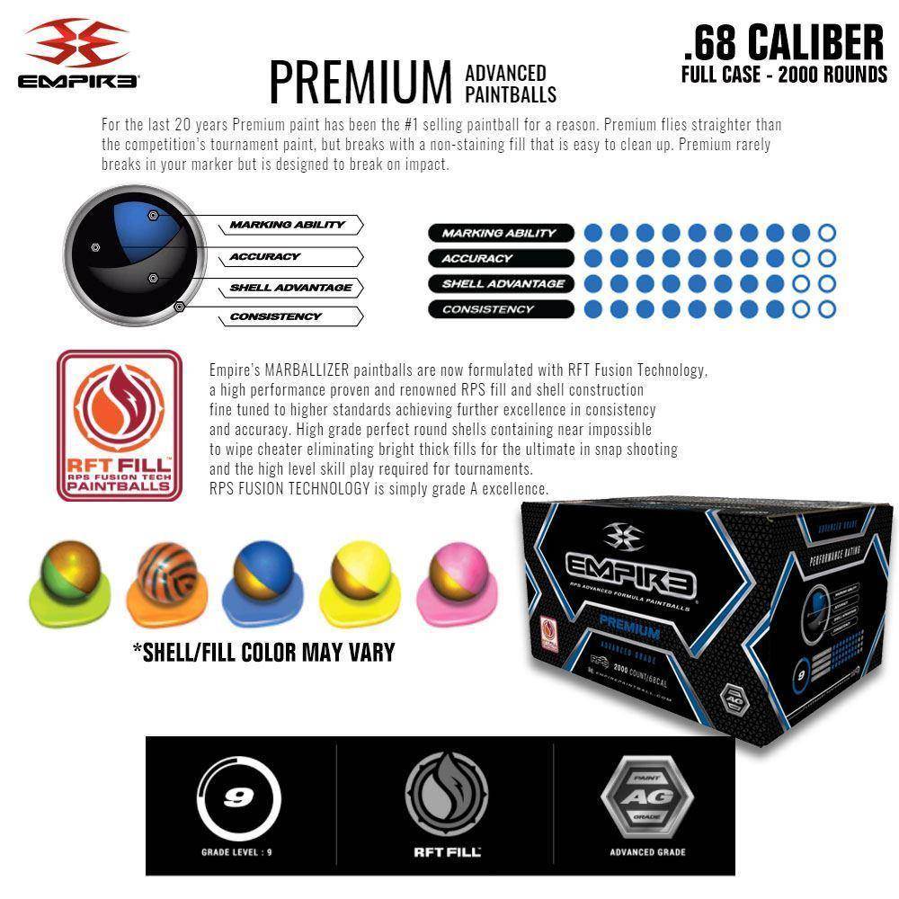 Empire Premium .68 Caliber Paintballs - Yellow Shell / Carbon Fiber Pa ...