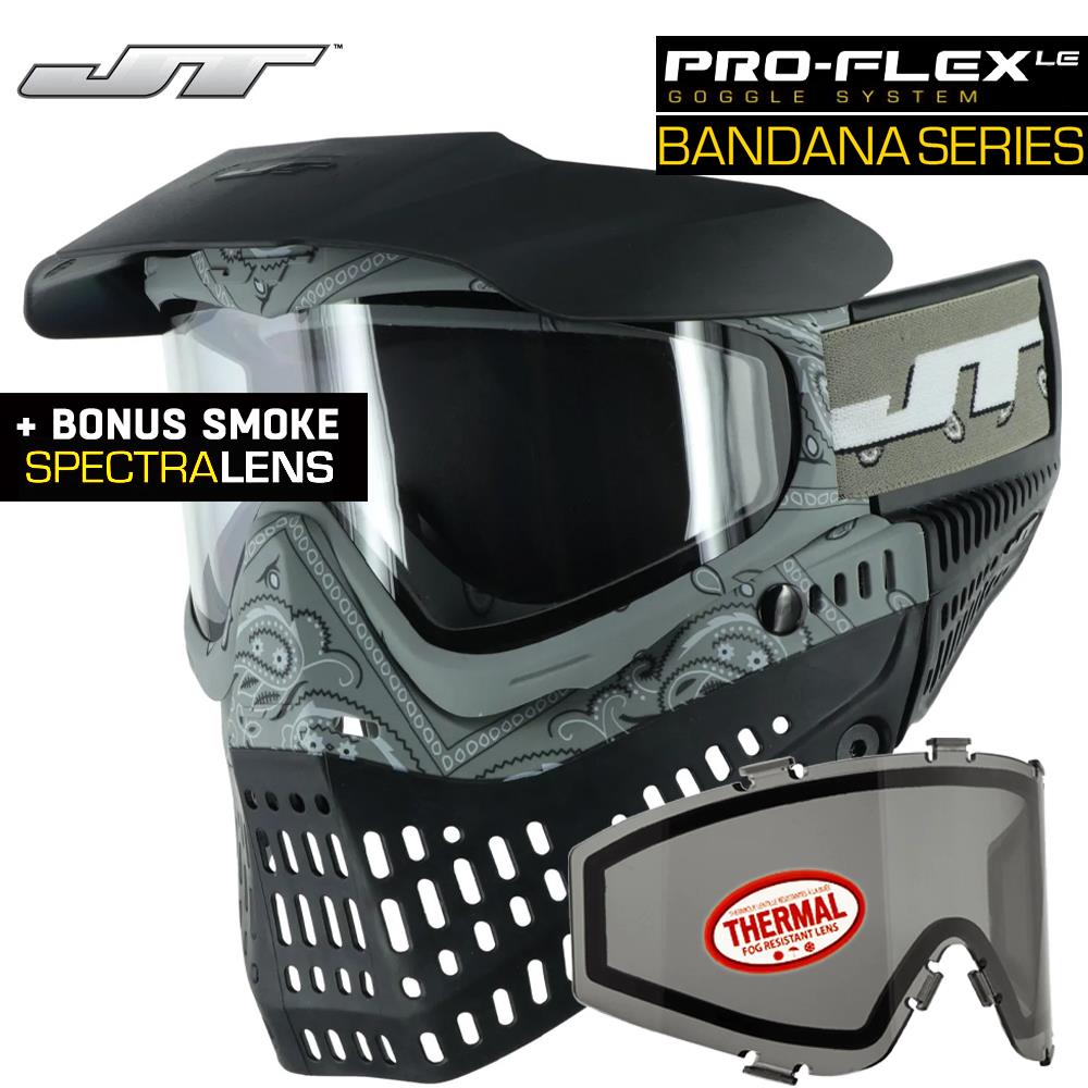 JT Proflex Thermal Anti-Fog Paintball Mask Goggles - LE Bandana Gray w ...