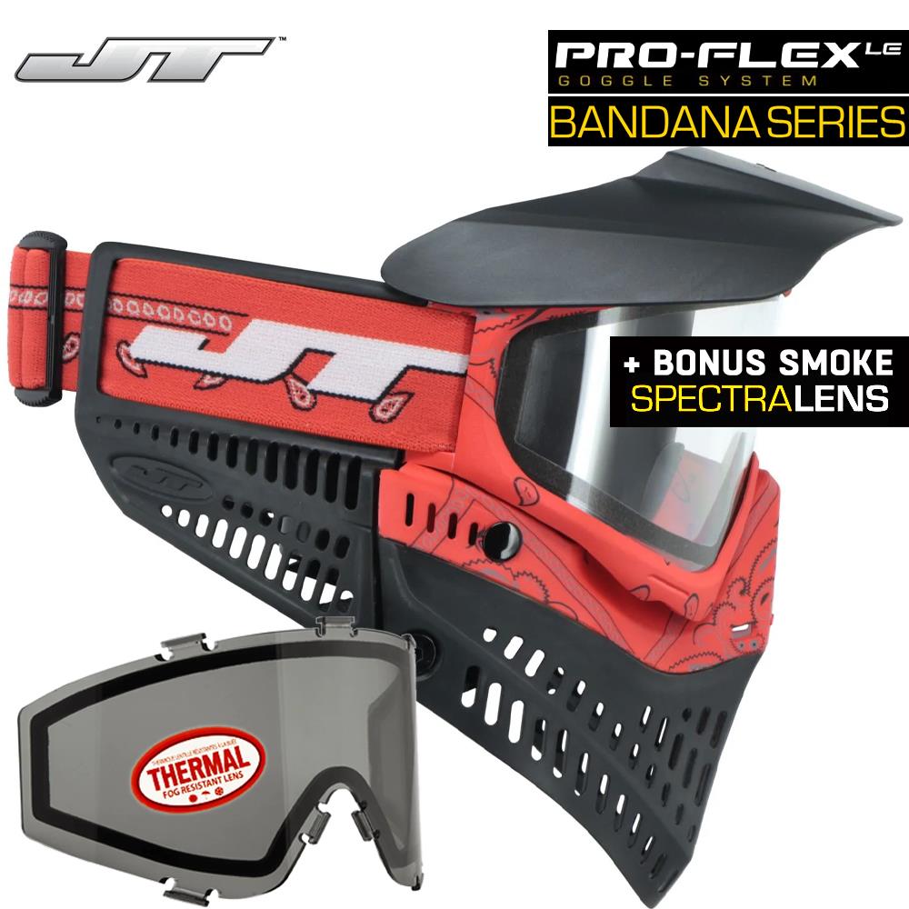 JT Proflex Thermal Anti-Fog Paintball Mask Goggles - LE Bandana Red w ...