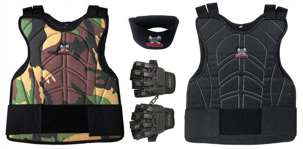Padded Paintball & Airsoft Chest Protector, Half Glove, & Neck Protect ...
